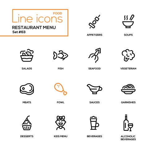 Restaurant menu - line design silhouette icons set