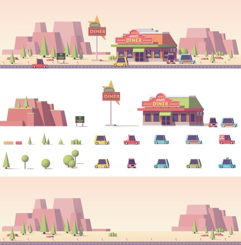 Low poly 2d city scenes Royalty Free Vector Image