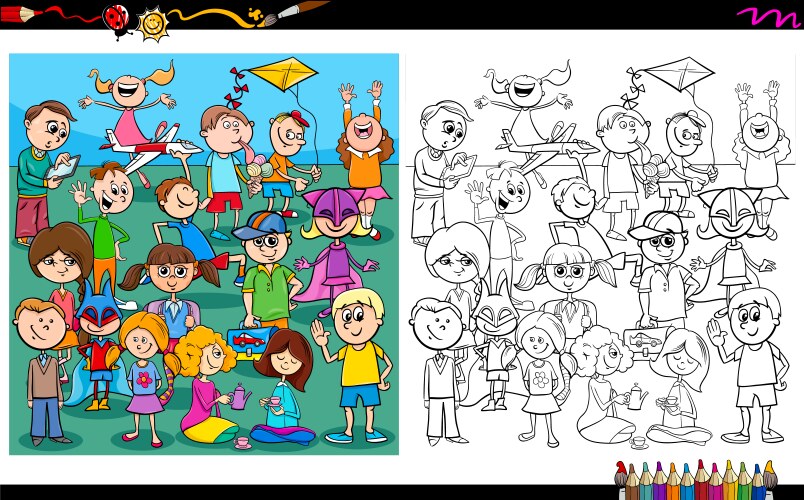 Multicultural children coloring page Royalty Free Vector