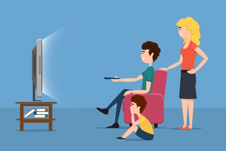 Family watching movie cartoon scenes tv Royalty Free Vector