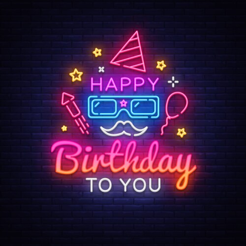 Happy birthday neon sign greeting card on dark Vector Image