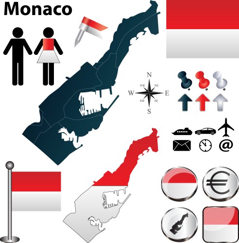 Detailed map of monaco and capital city Royalty Free Vector