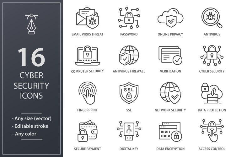 Big set cyber security identity badges Royalty Free Vector