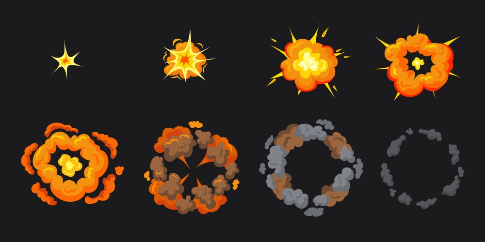 Explosion cartoon animation smoke and fire Vector Image
