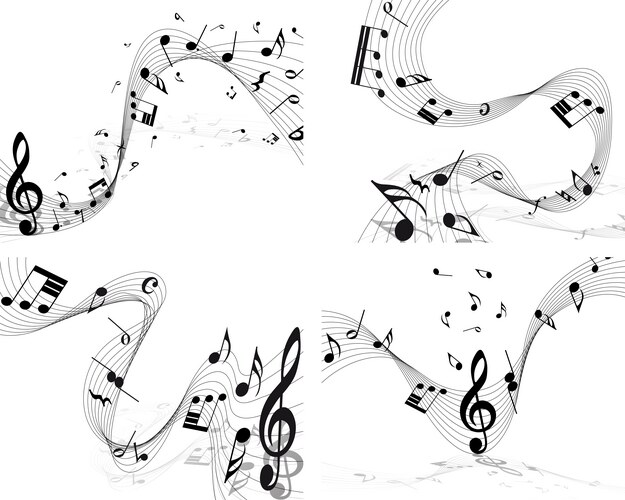 Abstract music staves with notes Royalty Free Vector Image