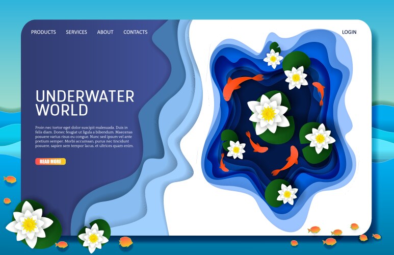 Underwater world website landing page Royalty Free Vector