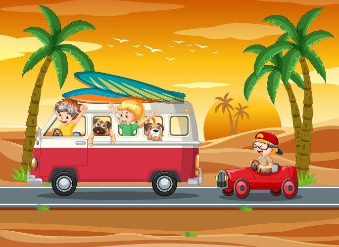 Three animals playing in the road Royalty Free Vector Image