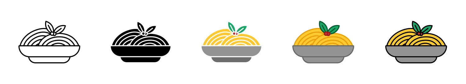 Spaghetti pasta icon set plate bowl food Vector Image
