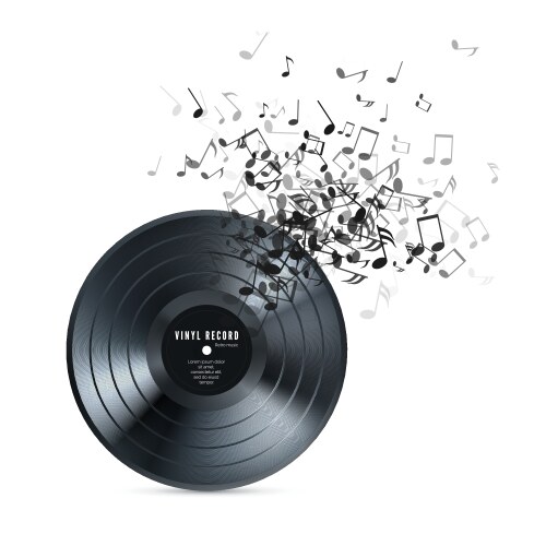 Golden vinyl record with notes Royalty Free Vector Image