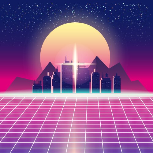 Retro futuristic background for game music 3d Vector Image