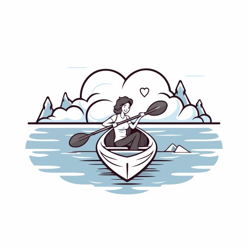 Boy rowing a boat in the river cartoon Royalty Free Vector