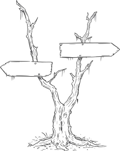 Drawing a tree with wooden arrow signs Royalty Free Vector