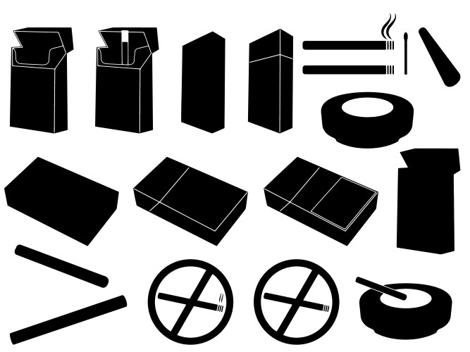 Cigarette cigar tobacco leaf and smoke icons Vector Image