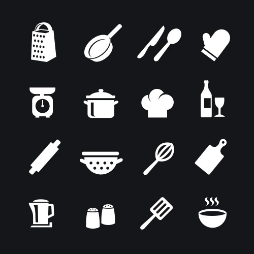 Cooking icon set kitchen tools equipment Vector Image