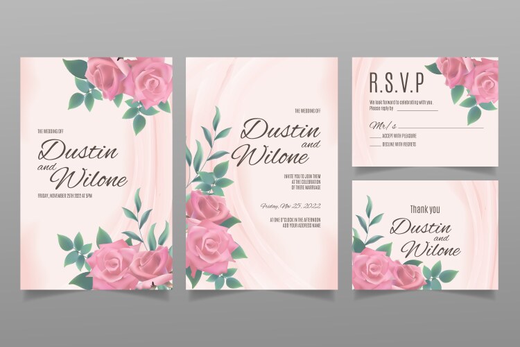 Wedding invitation template with pink roses Vector Image