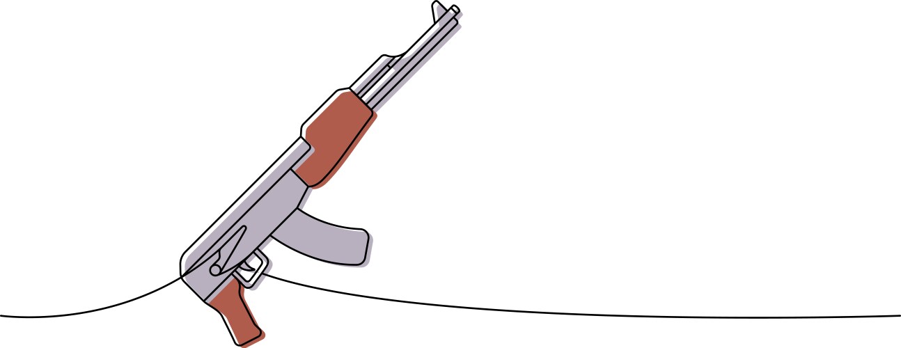 Modern assault rifle one line colored continuous Vector Image