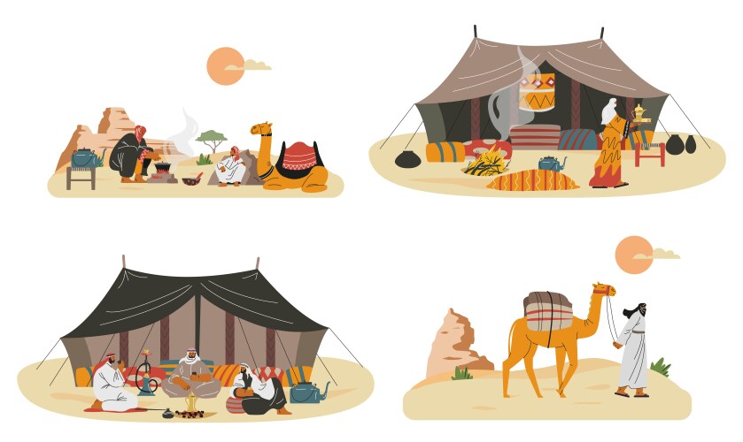 Bedouin shelter tent in desert landscape flat Vector Image