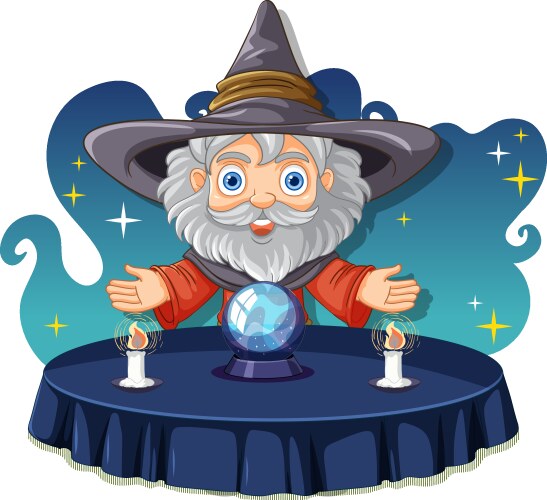 Wizard casts enchanted powerful spell Royalty Free Vector