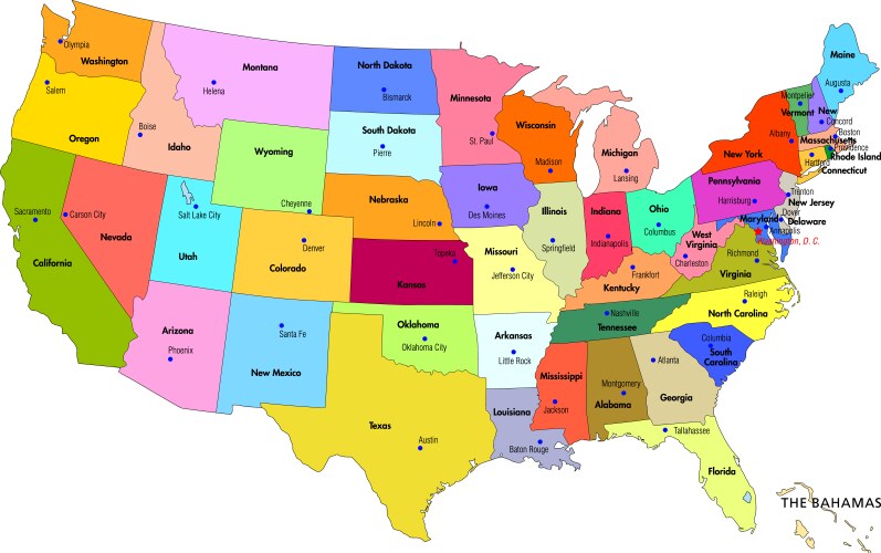United States Map with State Capitals Royalty Free Vector