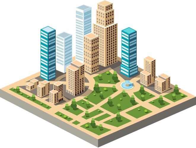 Isometric 3d buildings and city skyscrapers Vector Image