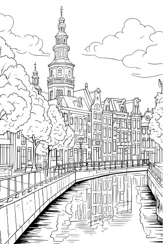 Amsterdam coloring page Royalty Free Vector Image