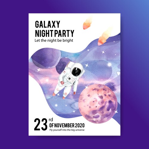 Galaxy poster design with cosmos and planet Vector Image