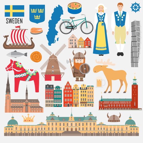 Sweden symbols map with tourist attractions Vector Image