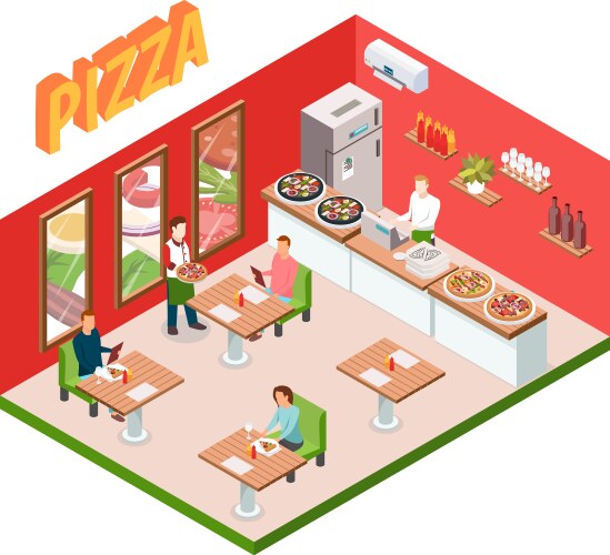 Isometric pizzeria background Royalty Free Vector Image
