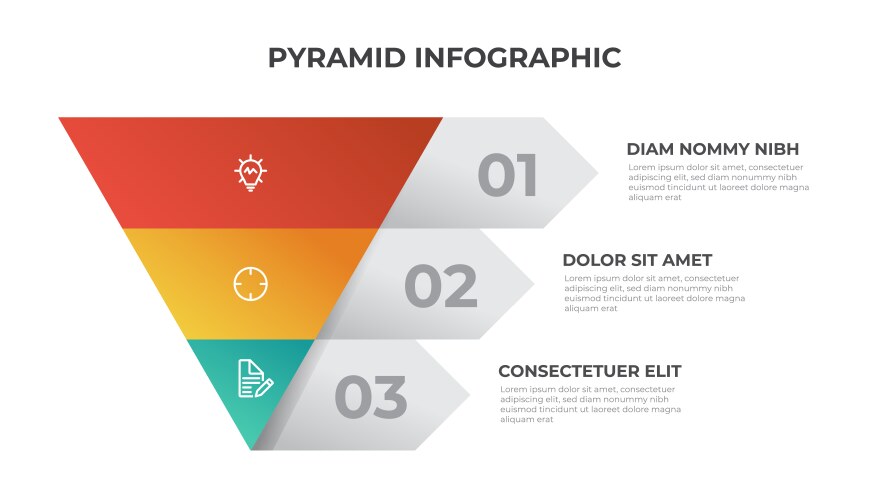 Pyramid chart three elements Royalty Free Vector Image