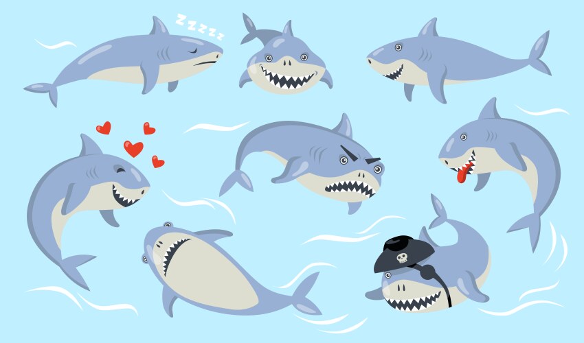 Cartoon shark set Royalty Free Vector Image - VectorStock