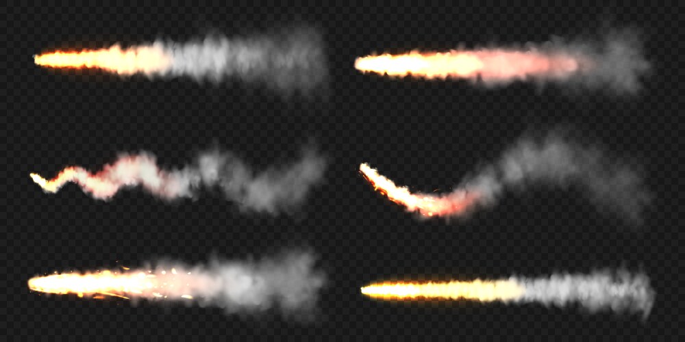 Missile effect rocket launch fire trail with smoke