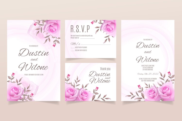 Wedding invitation template with pink roses Vector Image