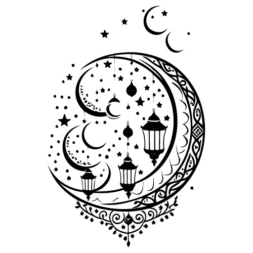 Ramadan crescent lantern moon sketch hand draw Vector Image
