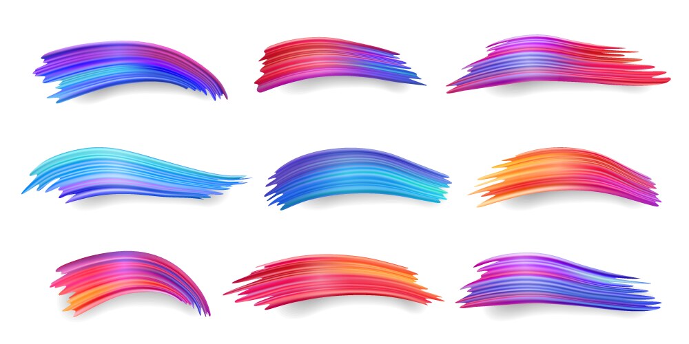 Bright gradient paint brush strokes set Royalty Free Vector