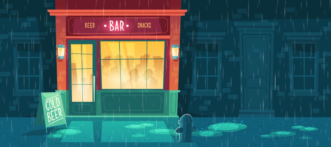 Cartoon background with bar at night Royalty Free Vector