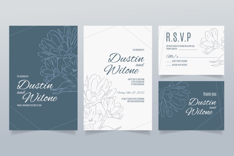 Hand draw wedding invitation template with flowers