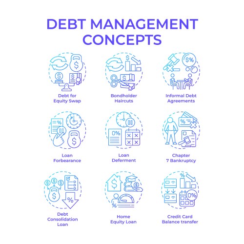 Debt management green word concept Royalty Free Vector Image