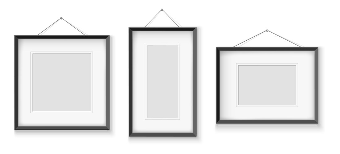 Empty black frames on a white wall template Vector Image