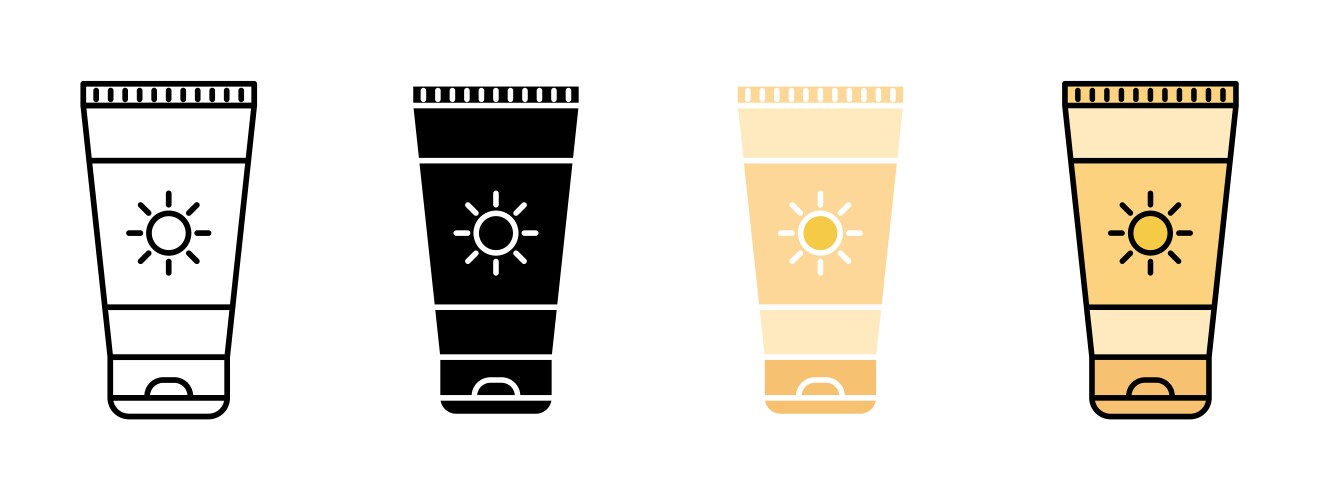 Suntan cream icon set beach sun symbol Royalty Free Vector