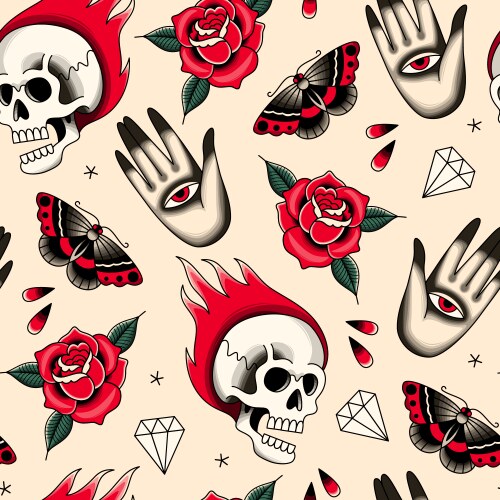 52 hand drawn old school tattoo set Royalty Free Vector