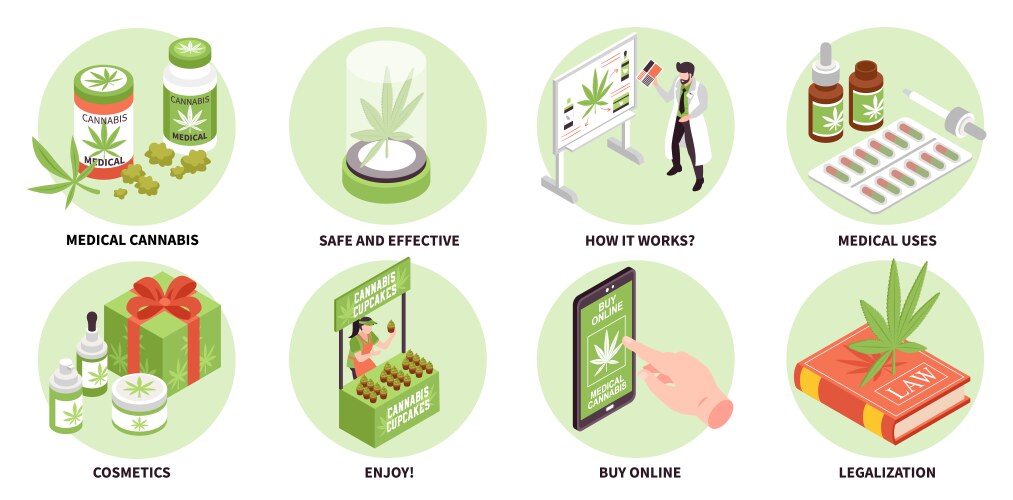 Medical cannabis isometric infographics Royalty Free Vector