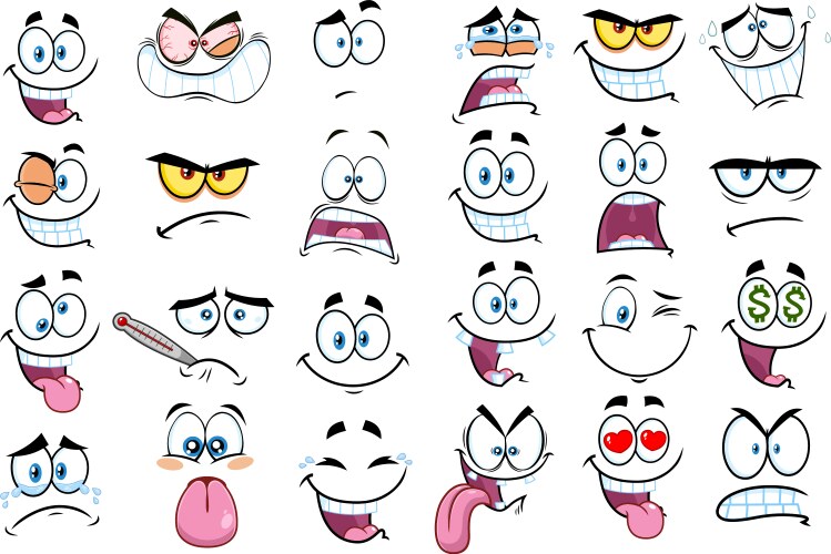 Cartoon funny faces old animation style Royalty Free Vector