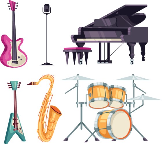 Funny musical instruments cartoon characters Vector Image