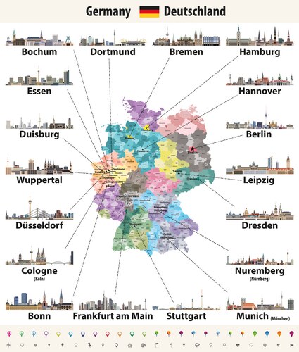 Germany high detailed map with largest cities Vector Image