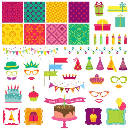 Happy birthday symbols set Royalty Free Vector Image