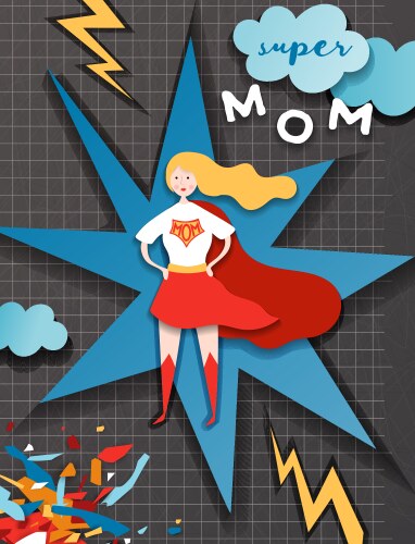 Mothers day greeting card with super mom superhero