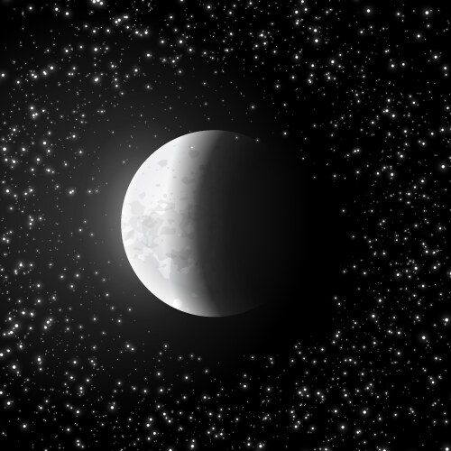 Realistic half moon and starry midnight Royalty Free Vector