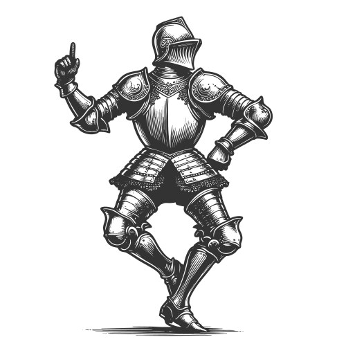 Humorous knight in full armor with sword Vector Image