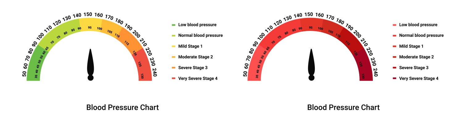 Blood pressure chart color scale with arrow and Vector Image