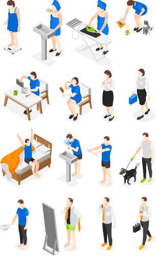 Cartoon daily routine character man Royalty Free Vector